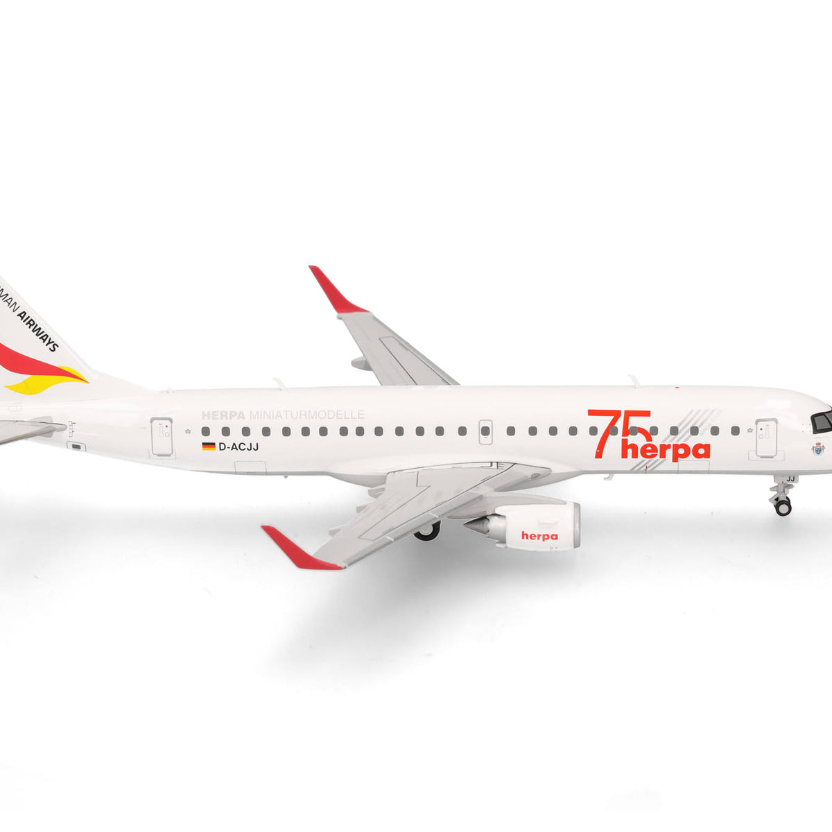 Herpa German Airways Embraer E190 "Herpa 75 Years" 1/200 573221 - Model ...